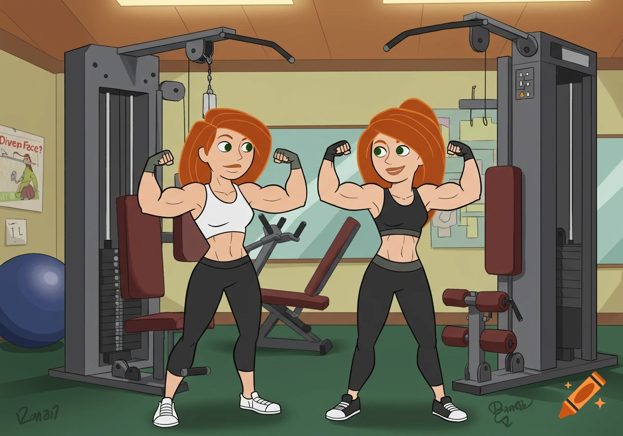 Cartoon image of two muscular red-headed women, resembling Kim Possible ...