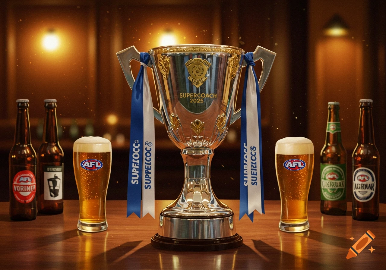 Round logo with a soccer ball, frothy beer mug, hop leaves, and wheat ...