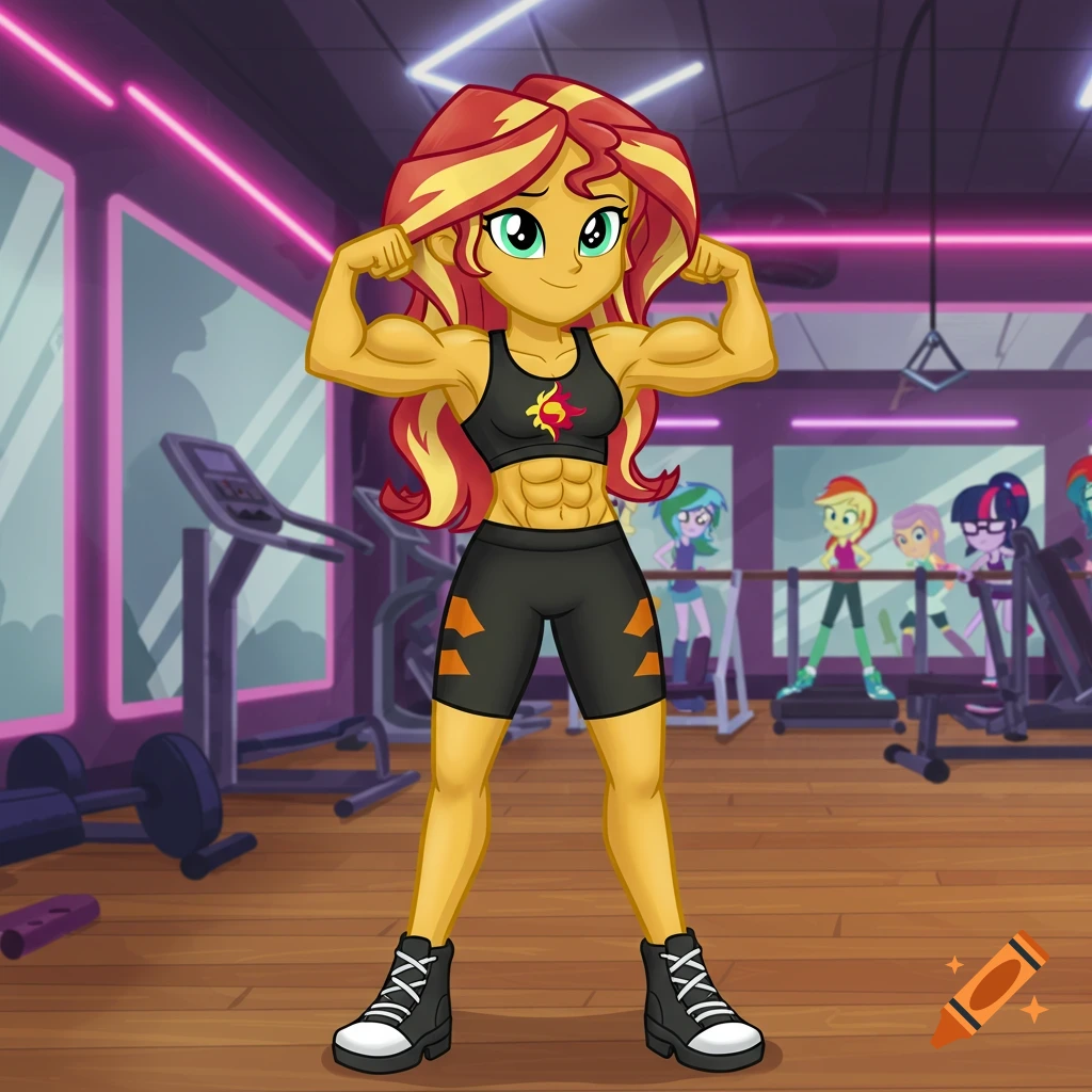 My Little Pony's Sunset Shimmer cartoon character flexing muscles in a ...