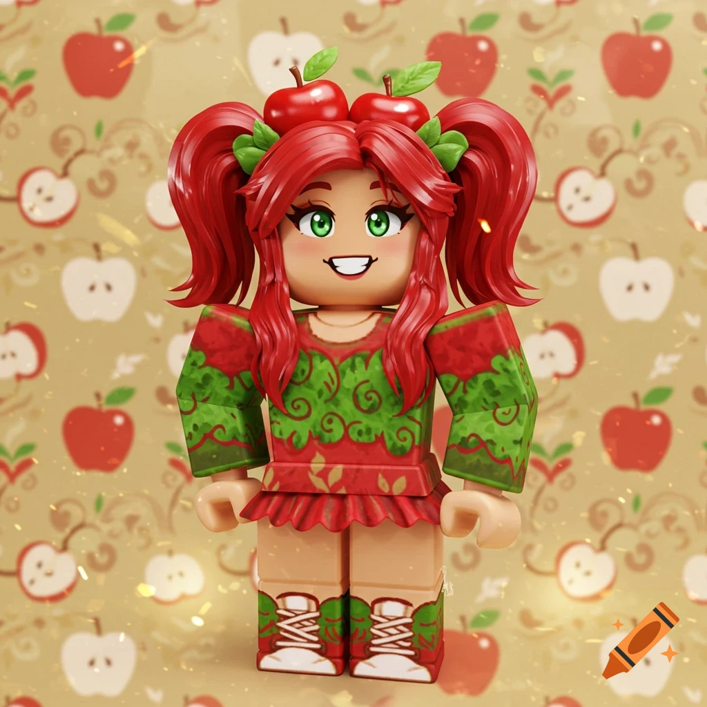 A smiling Roblox-style girl character with red hair, green eyes ...