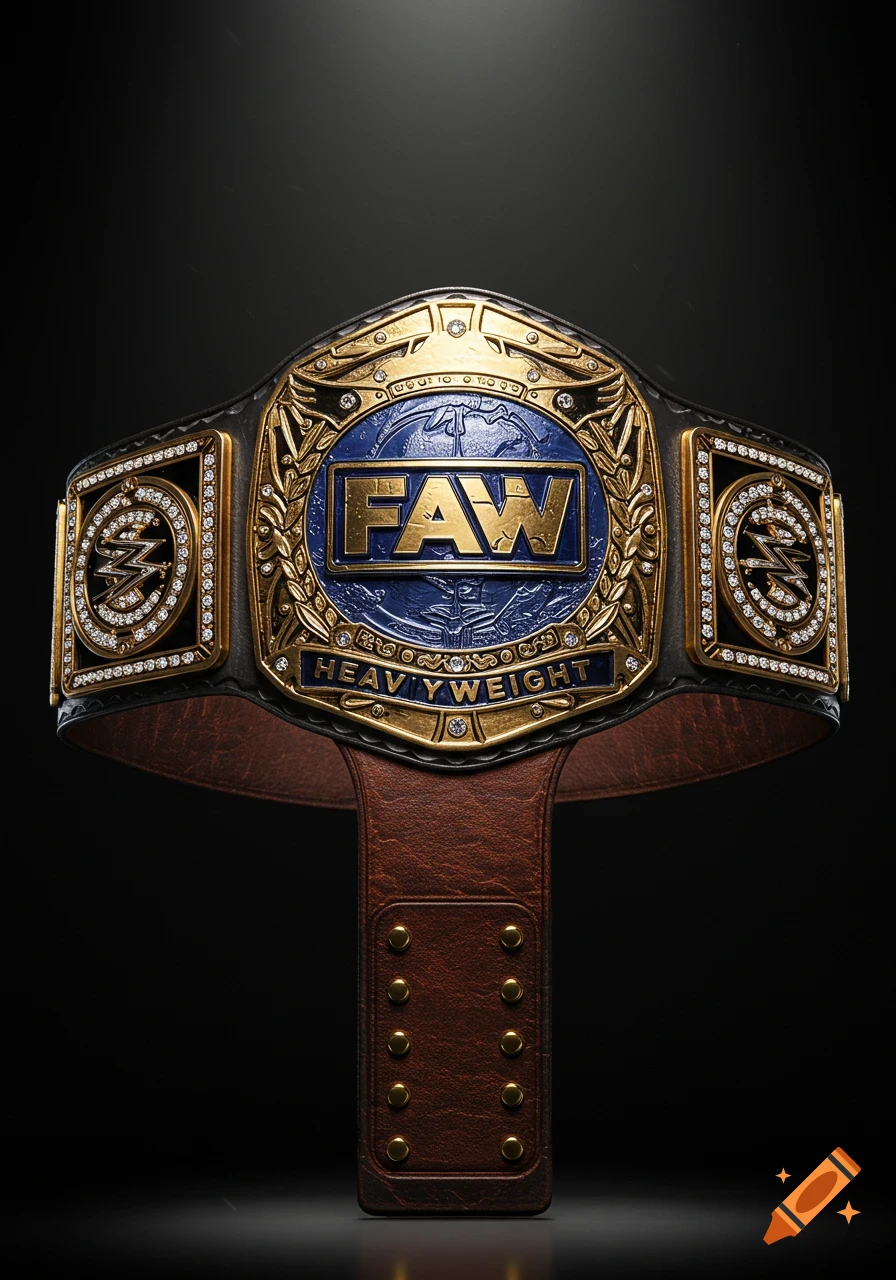 A golden wrestling championship belt with a prominent roaring tiger ...