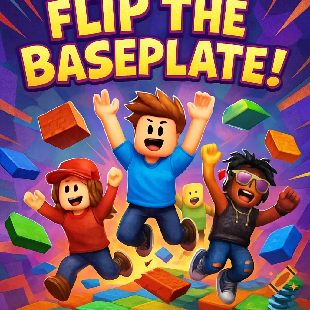 Roblox-style characters are playing in a playground with the title ...