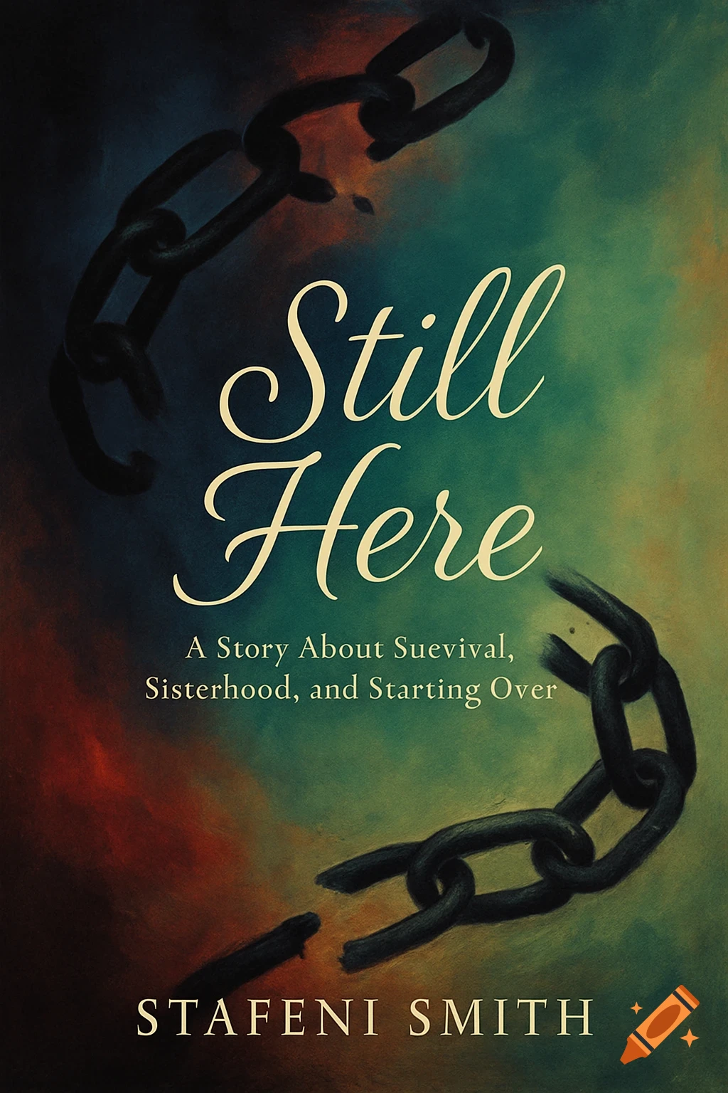 Abstract book cover for 'Still Here' with broken chains, text reads 'A Story About Suevival ...