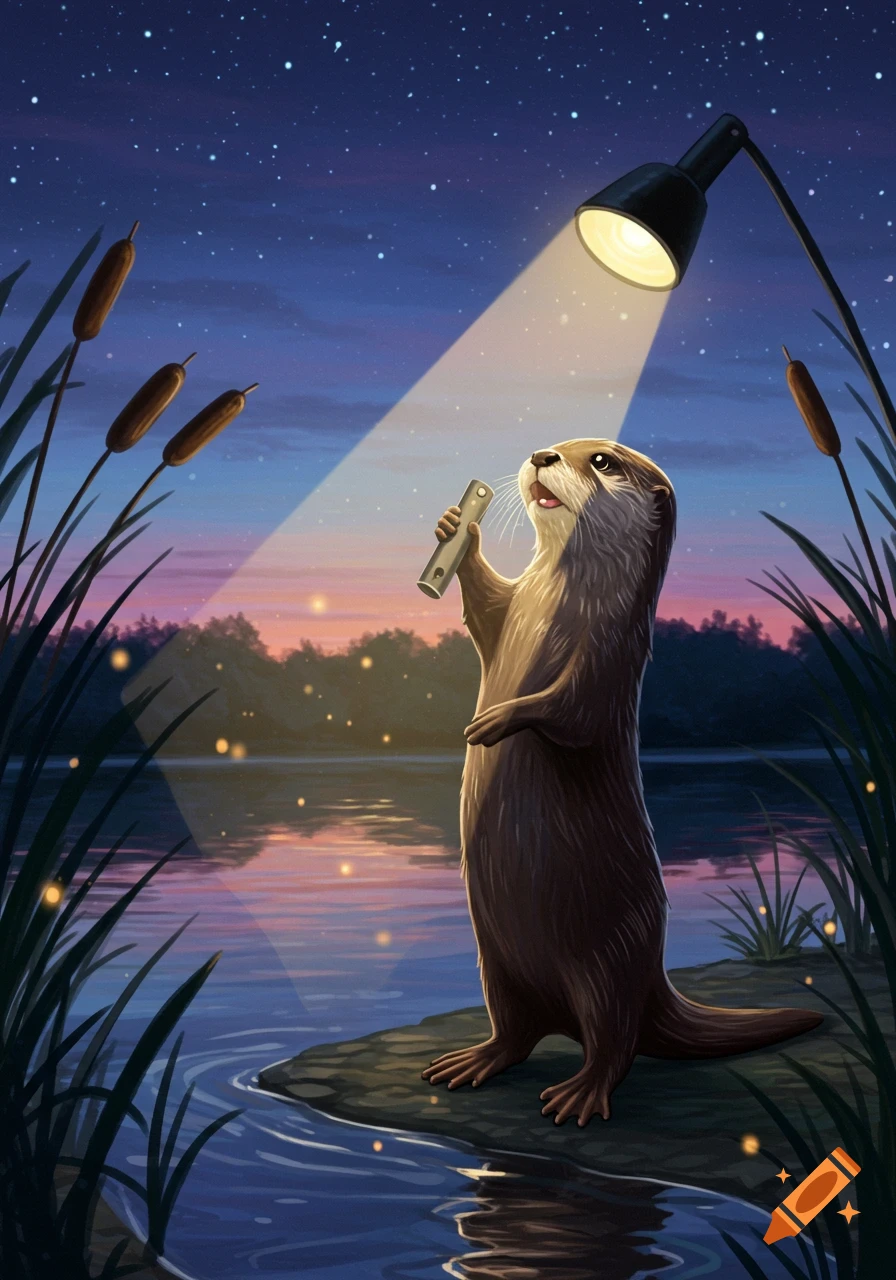 An otter with an R4 marking on its chest sits on a wooden dock at ...