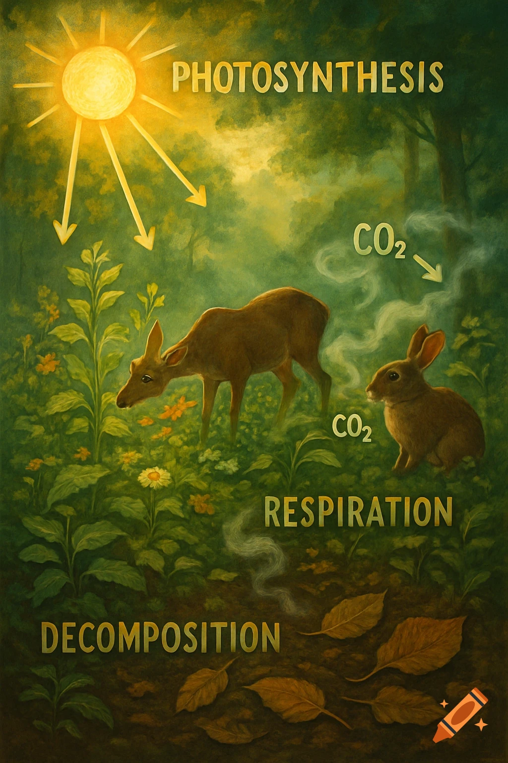 Educational illustration of the natural cycles of photosynthesis ...