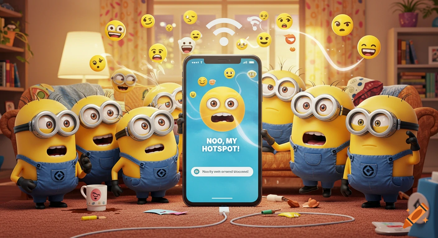 Two Minions use a laptop, one typing and one using a mouse. on Craiyon