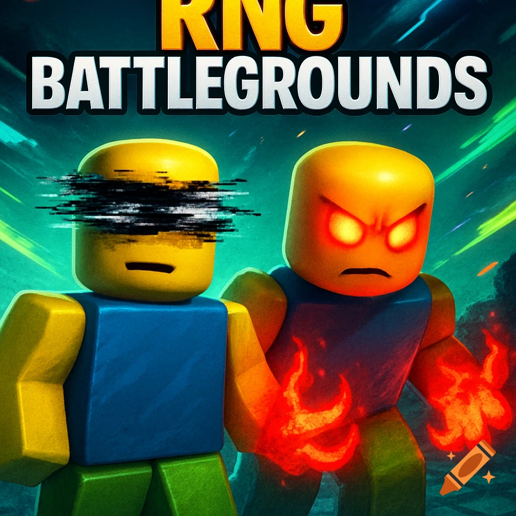 Two Roblox characters on a vibrant green background with the title 'RNG ...
