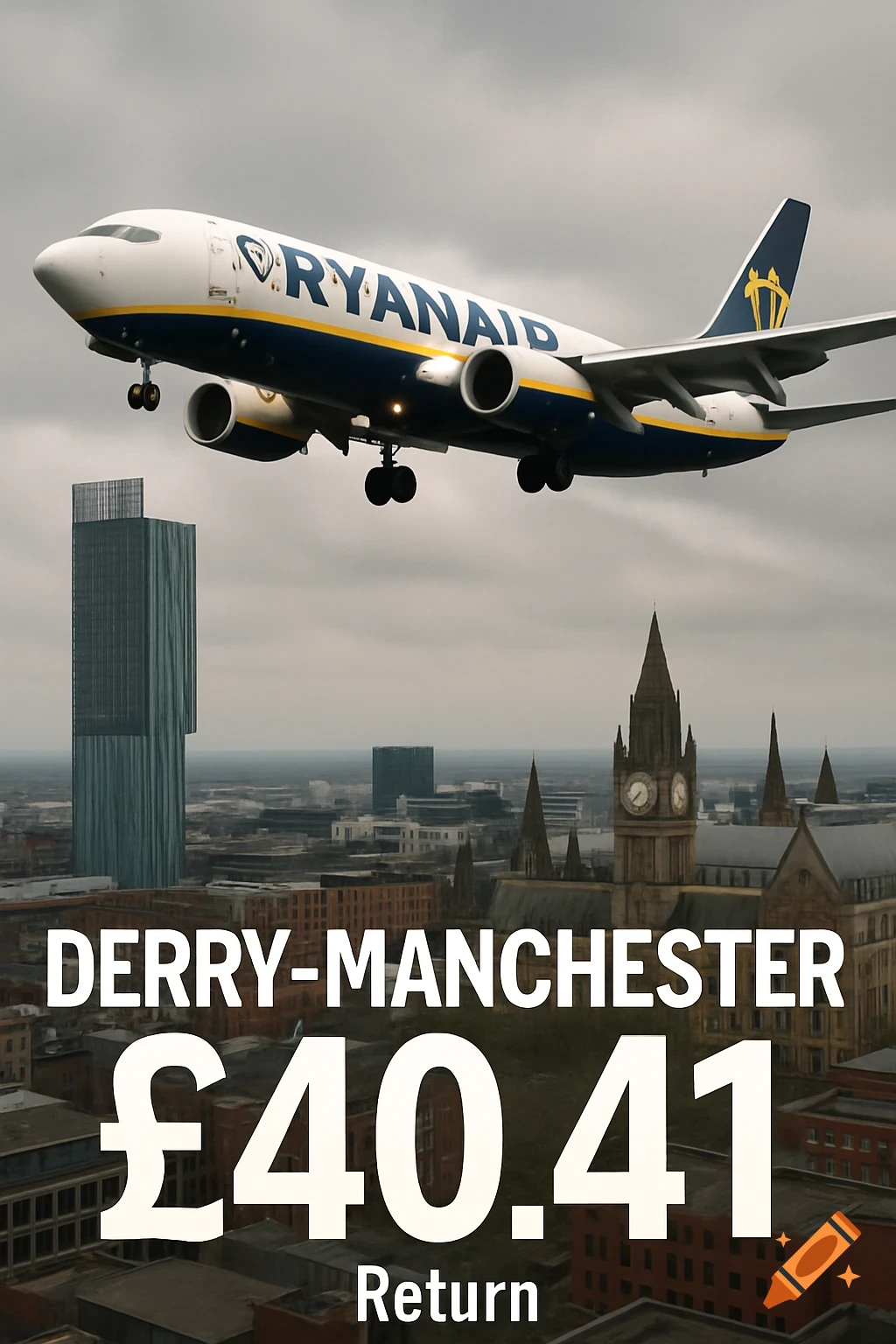 A blue and gold Ryanair voucher for "€50" featuring an airplane and the ...