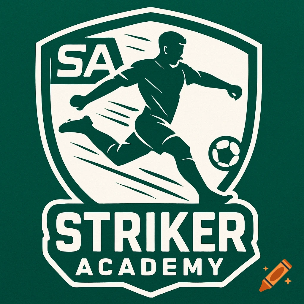A green and white logo for Striker Academy, featuring a stylized soccer ...