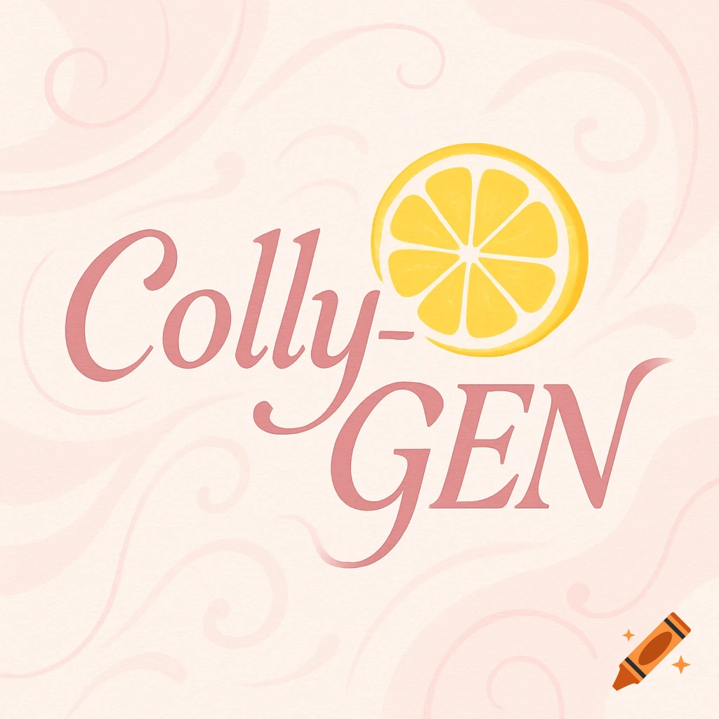 Colly-GEN logo with pink script text and a lemon slice on a light pink ...