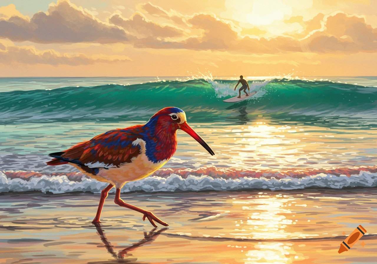 Beach Sunset Colored Pencil Drawing