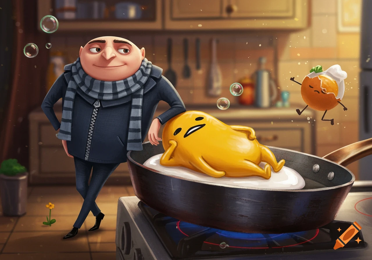Gru watches a Minion making sandwiches in a bright, detailed kitchen in ...