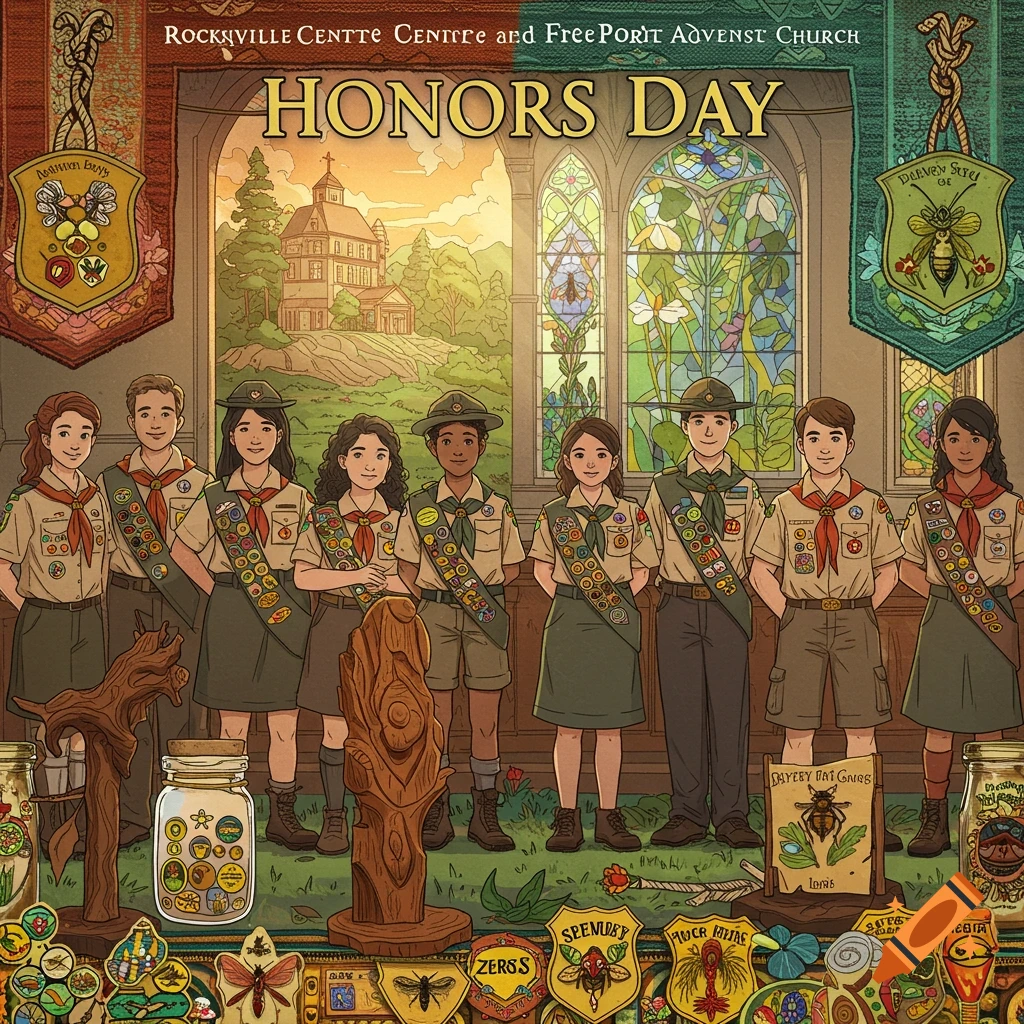 An illustration of a group of diverse children in scout-like uniforms ...