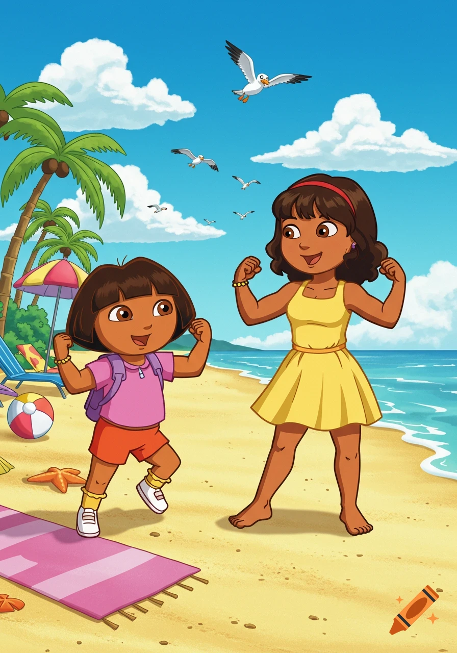 Cartoon Queen Esther in a purple dress and crown flexing muscles on a ...