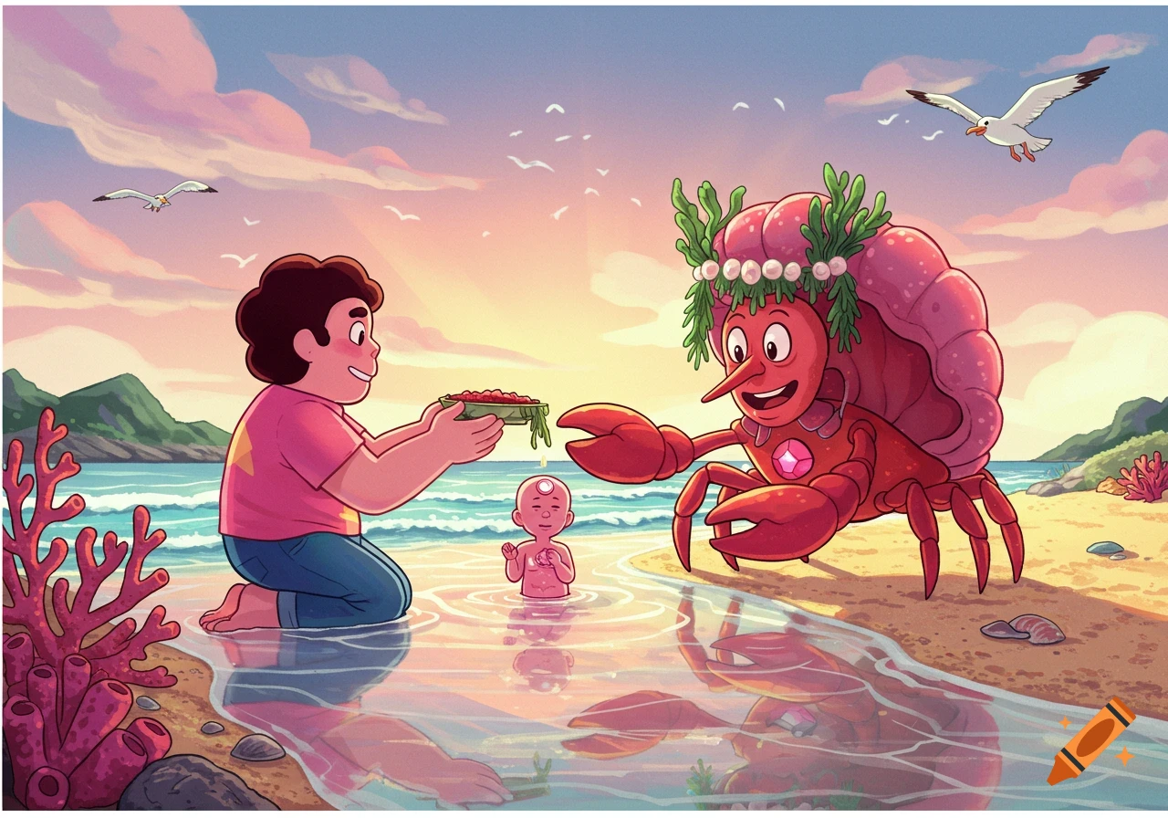 Steven Universe and Sid Chang walk hand-in-hand down a vibrant, neon ...