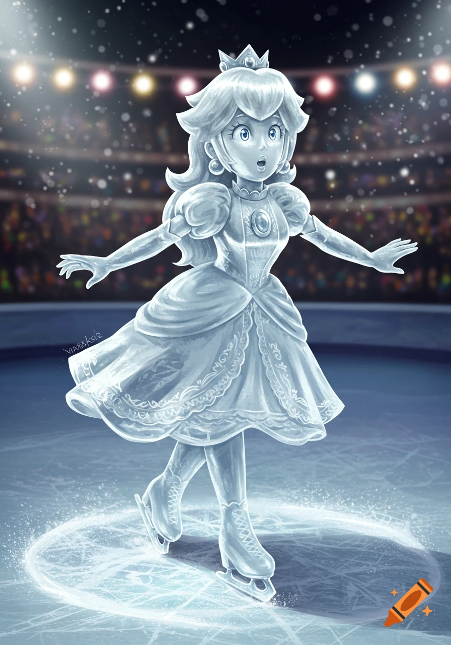 Digital illustration of Princess Peach as a surprised ice statue, ice ...