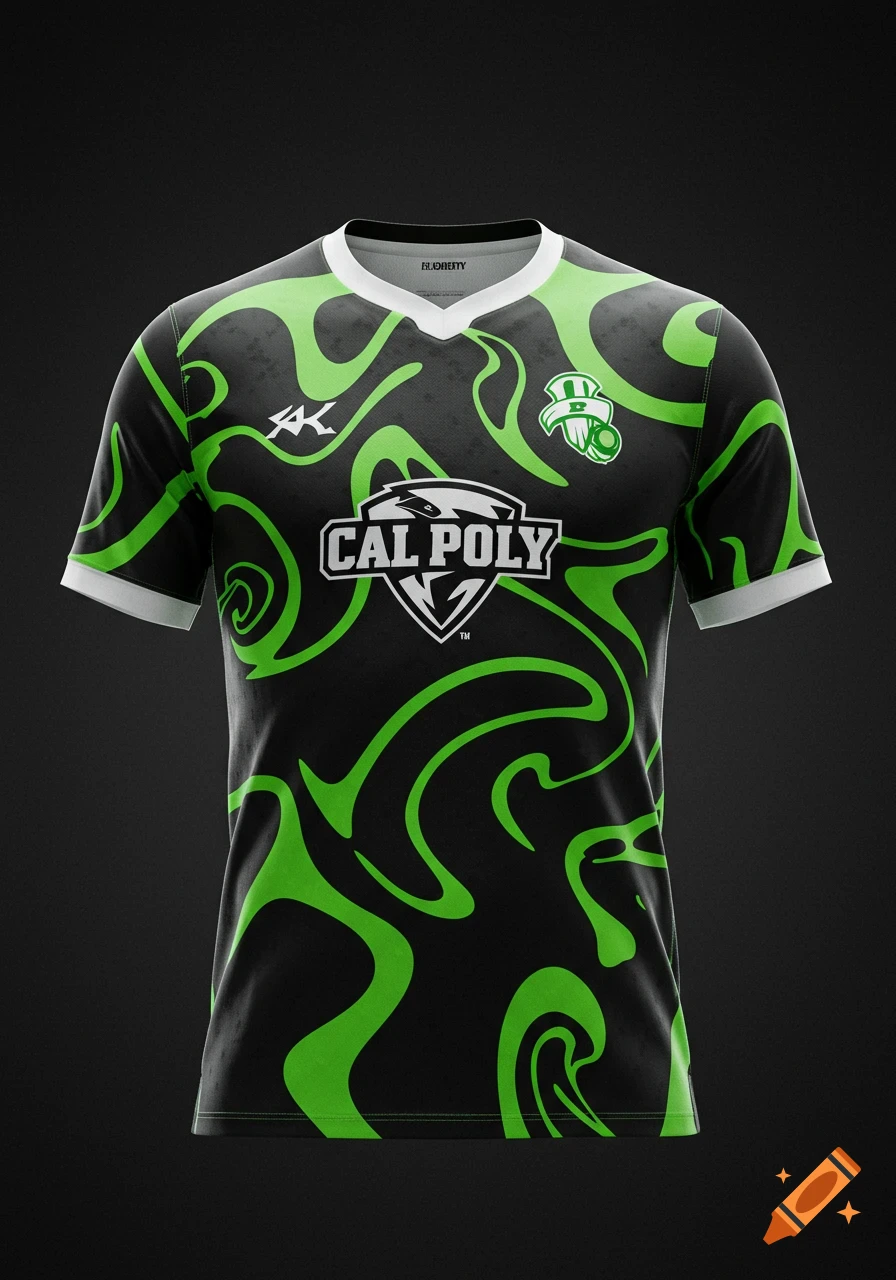 A black sports jersey with neon green psychedelic swirl patterns and a ...