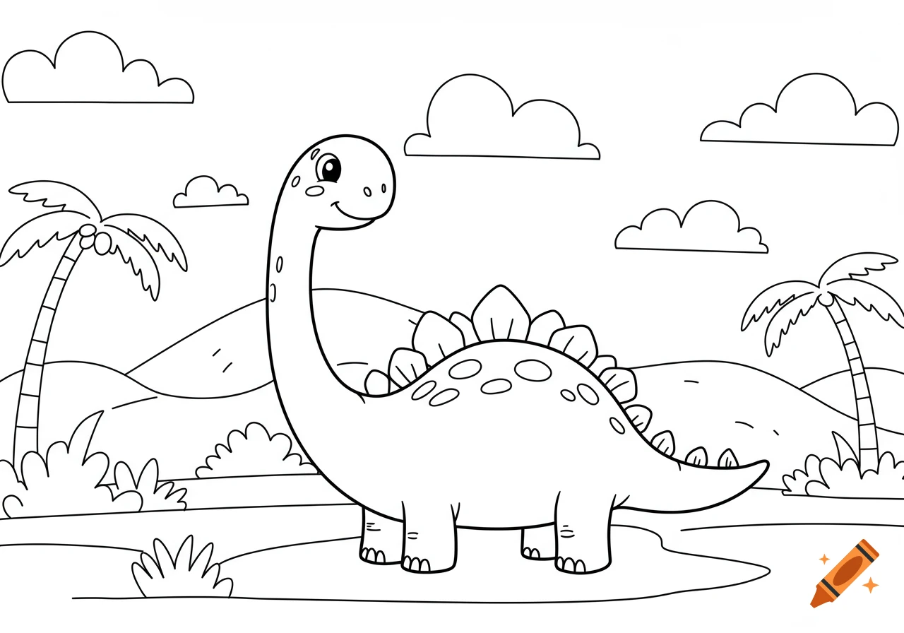 Black and white coloring page illustration of a T-rex standing on land ...