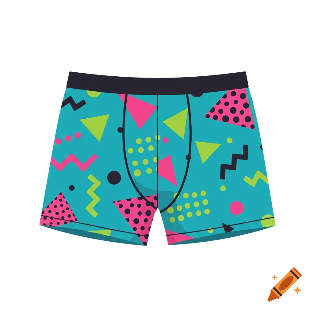 Turquoise 90s-themed boxer shorts with black waistband and vibrant ...