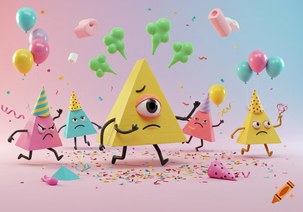 Orange abstract shapes like Doritos and cheese balls float on a vibrant ...