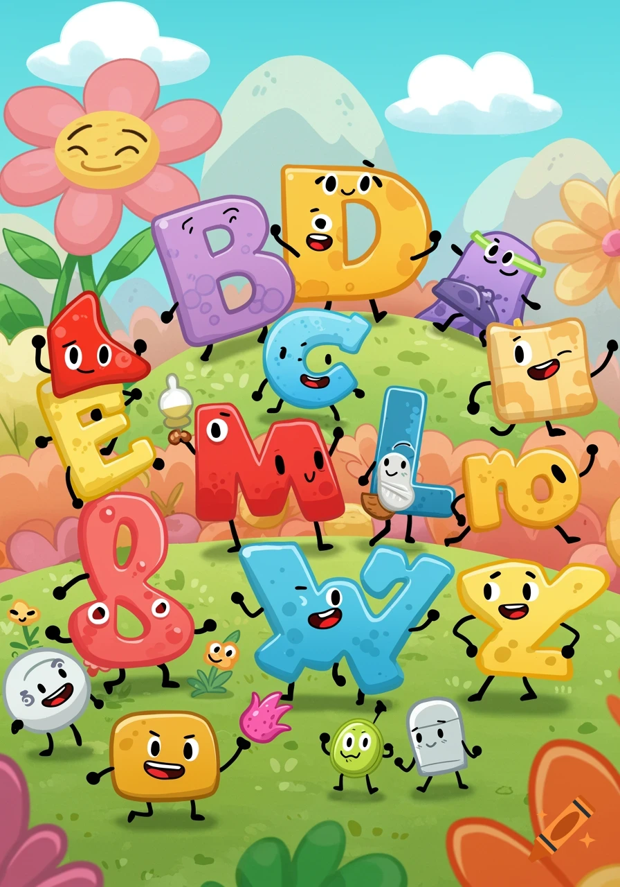 Colorful cartoon block characters with numbers on their heads run ...