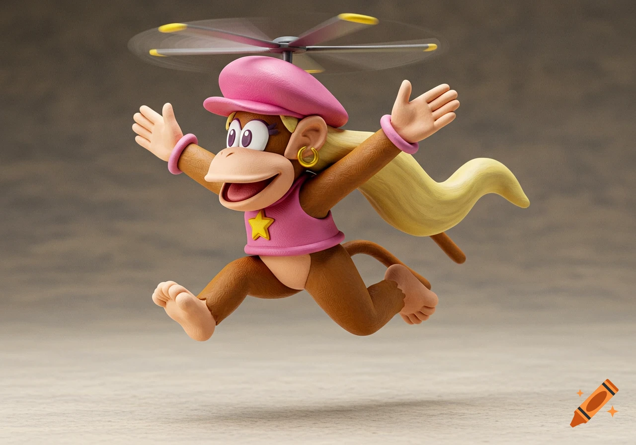 A detailed clay miniature model of Dixie Kong from Donkey Kong Country ...