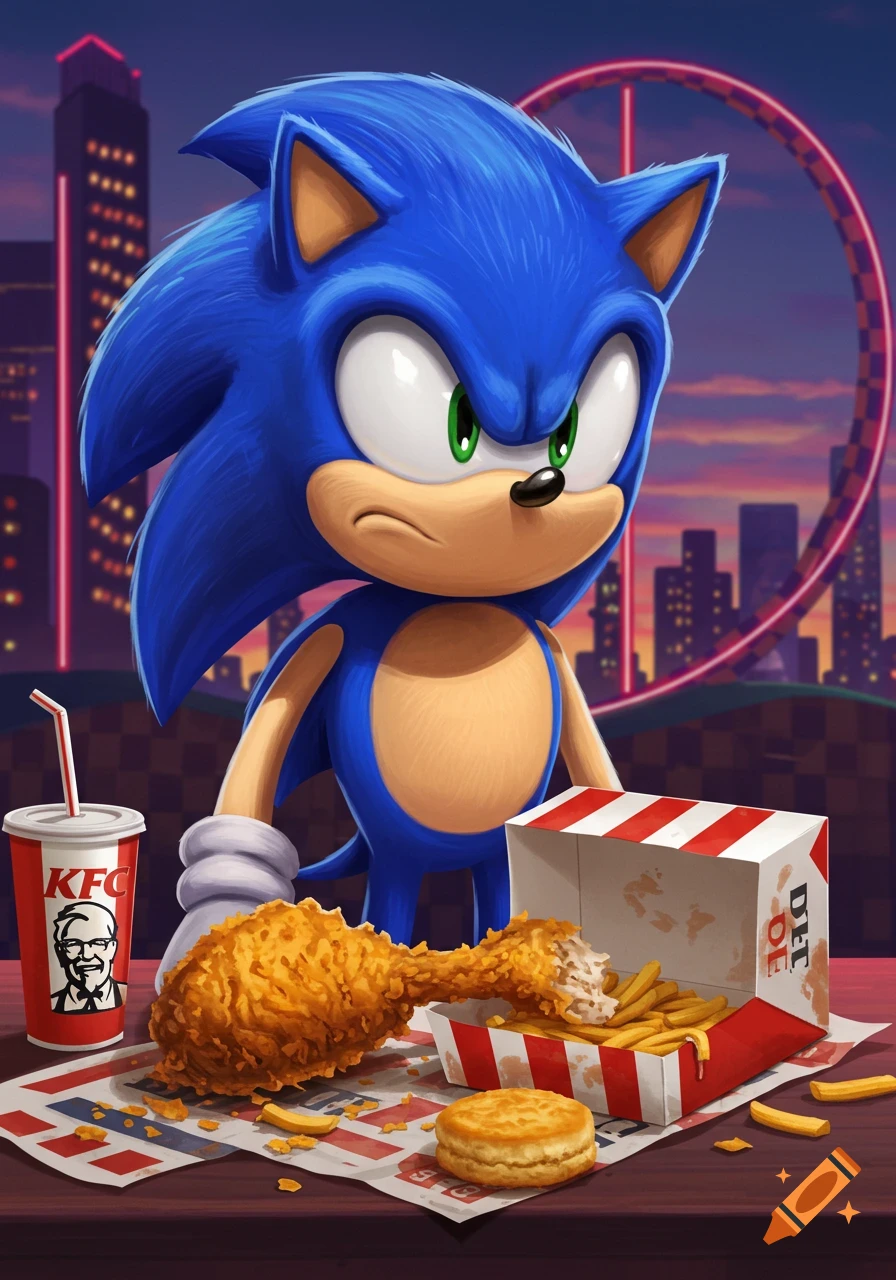 Sonic the Hedgehog sits in a retro diner booth, happily holding a ...