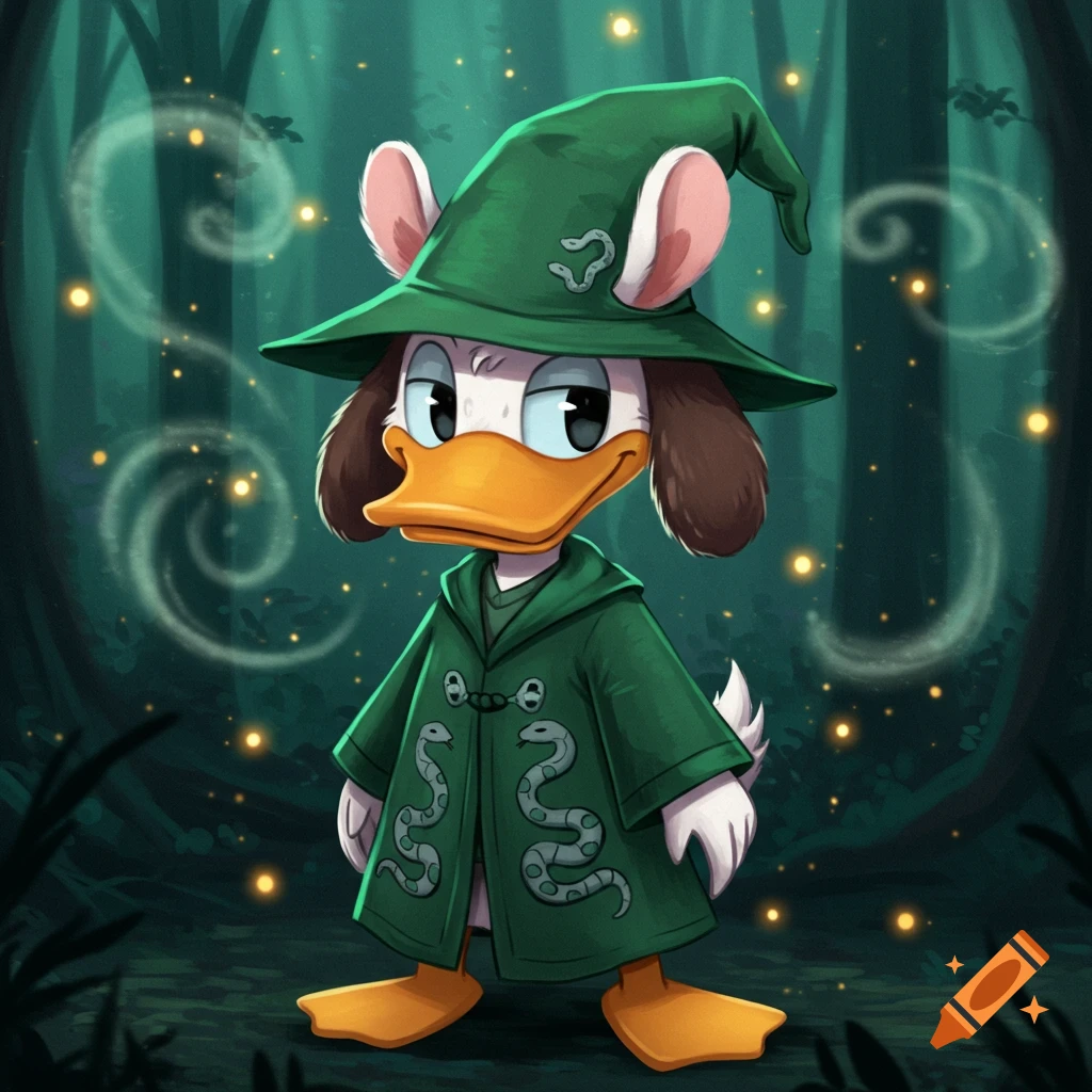 A cute cartoon duck-like character with floppy ears and an orange beak ...