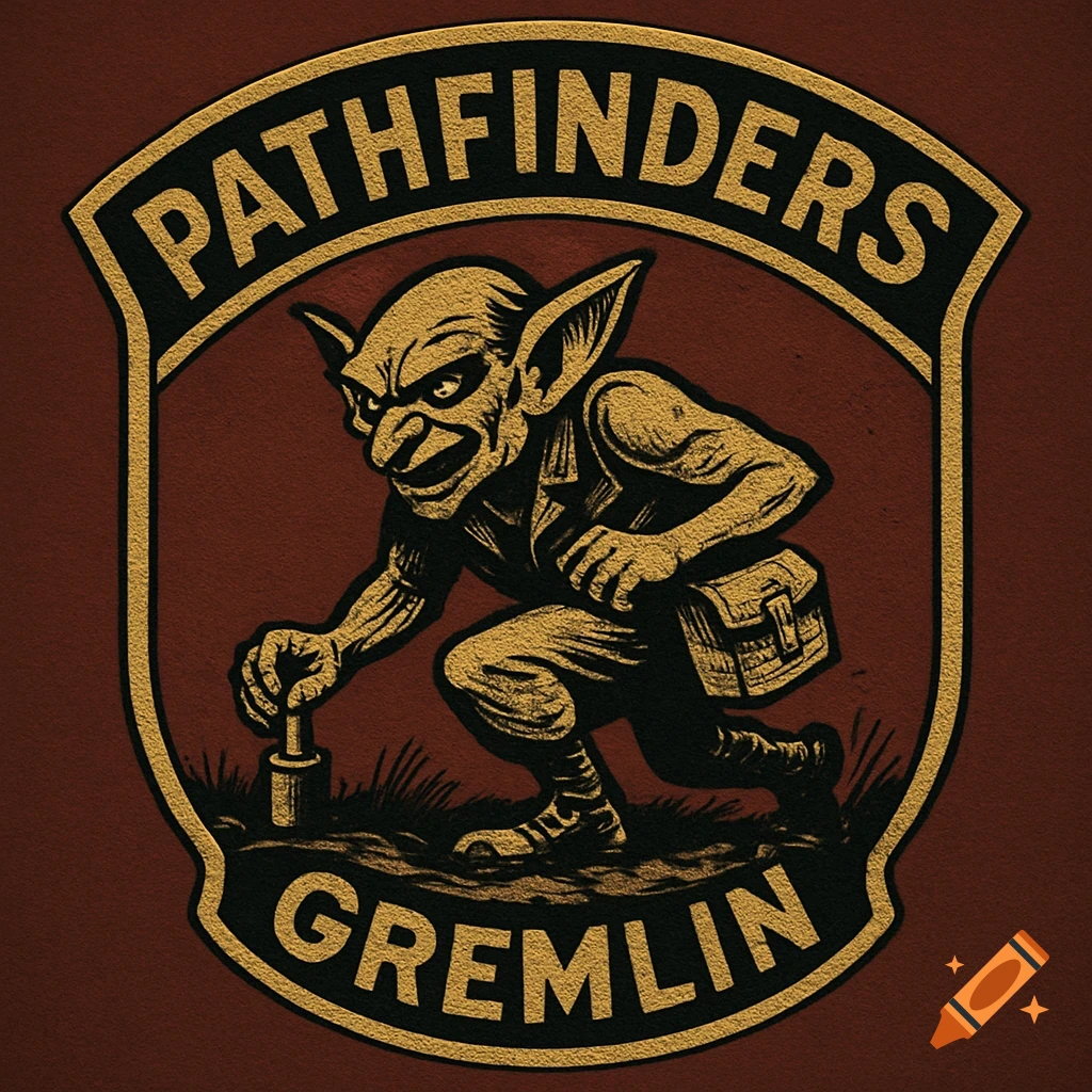 Embroidered military patch with a goblin-like gremlin, text ...
