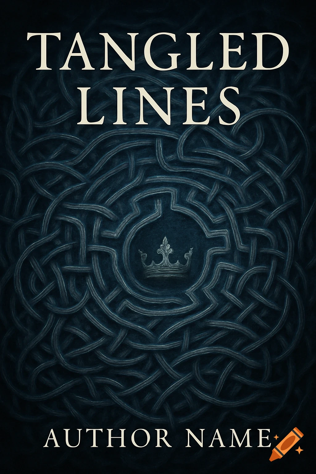 A dark book cover titled 'TANGLED LINES' above a crown and a complex ...