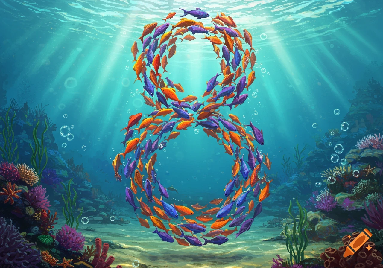 Cartoon piranhas leap out of vibrant blue and green water, forming the ...