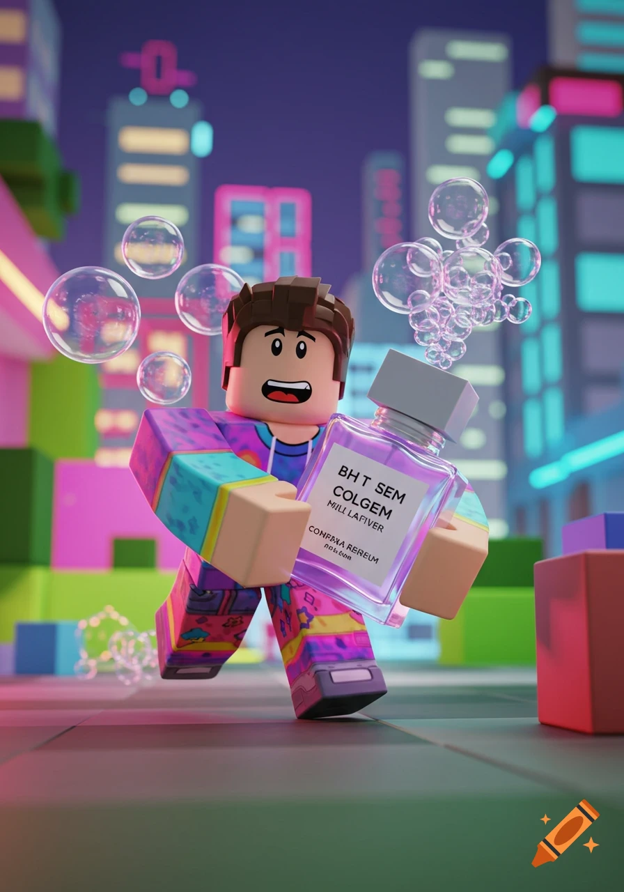 A Roblox character in colorful attire runs through a vibrant, neon-lit ...