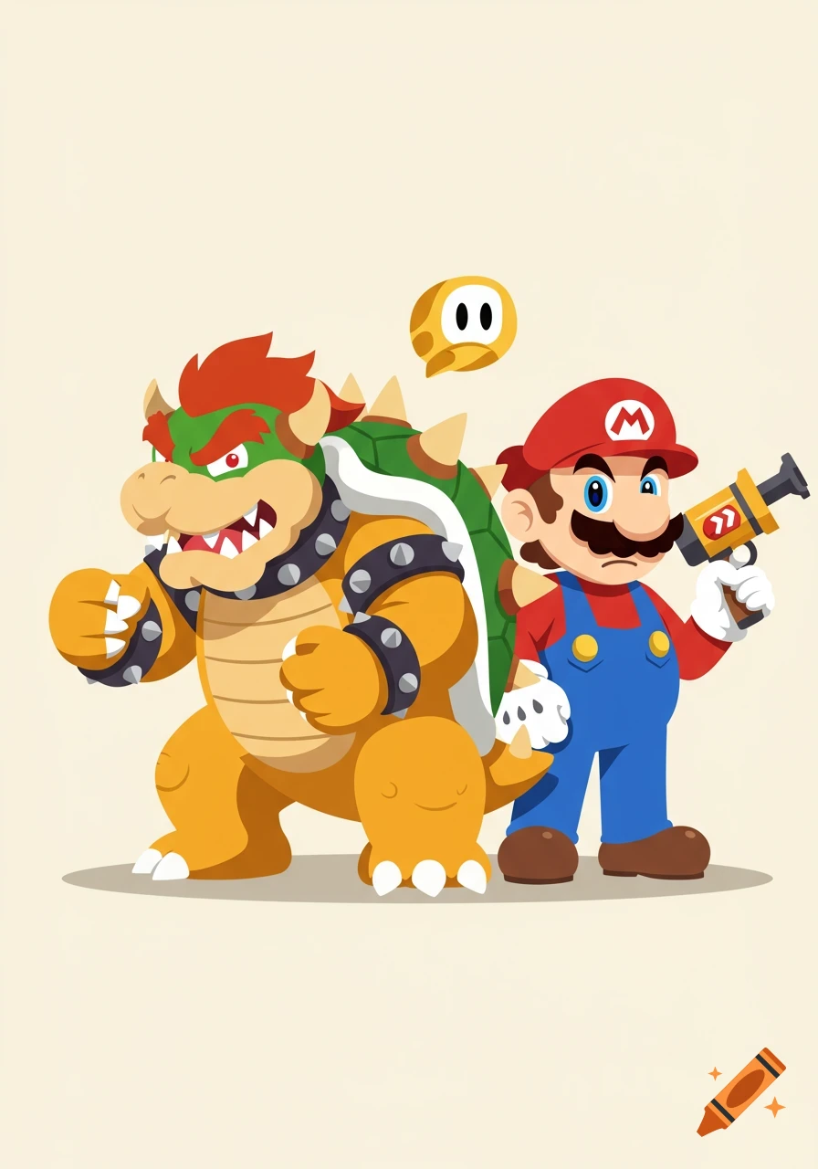 Cartoon Mario in a vibrant green forest, holding a pipe emitting green ...