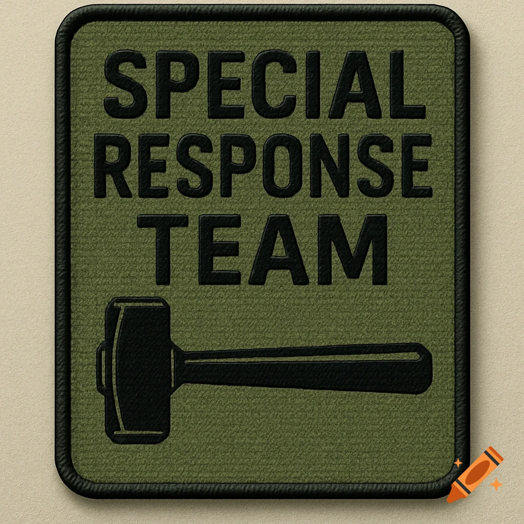 An OD green rectangular patch with the words "SPECIAL RESPONSE TEAM" in black capital letters ...