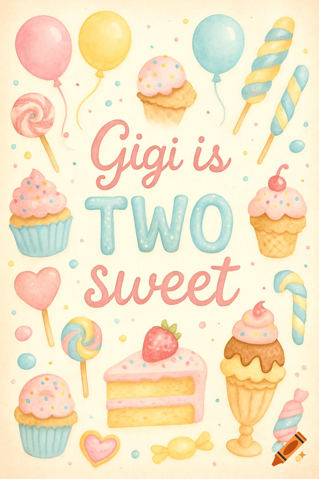 Watercolor birthday invitation for a 2-year-old with pastel balloons ...