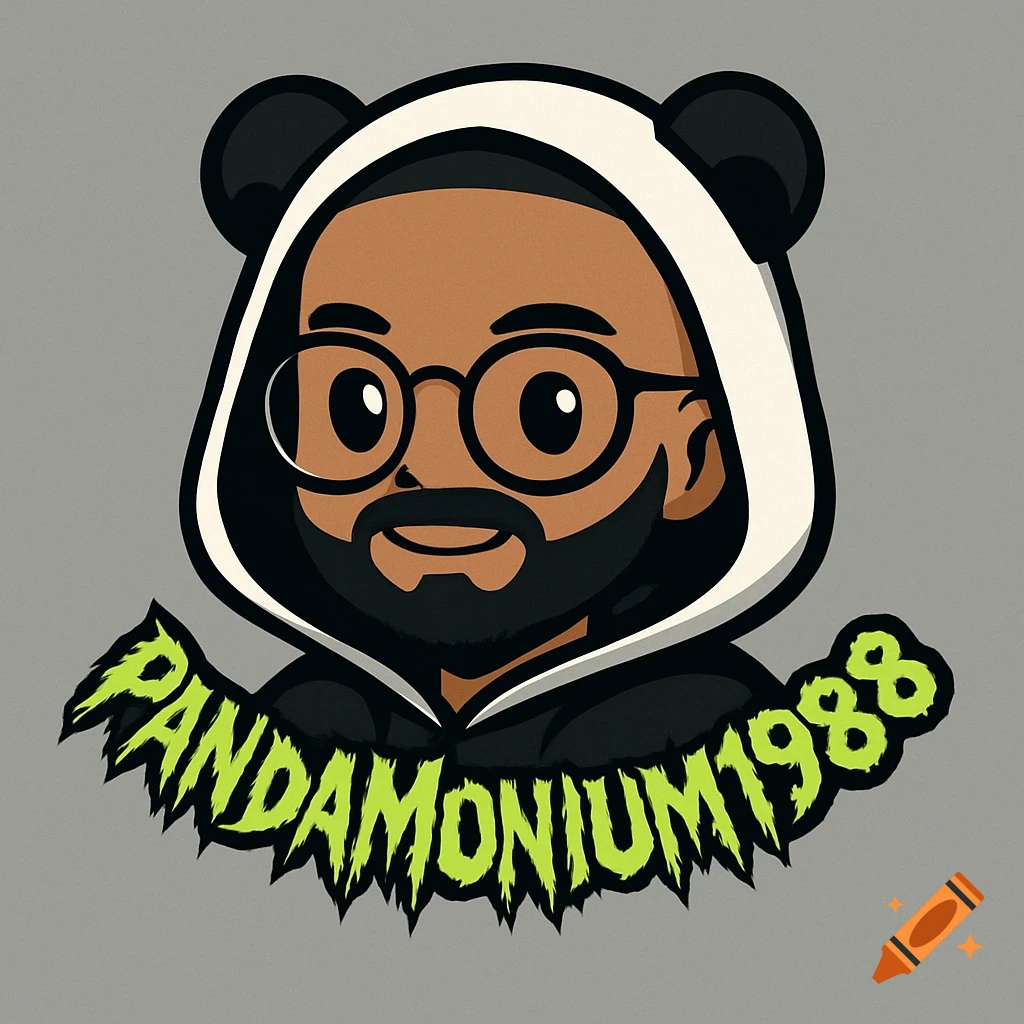 A chibi-style character with dark skin, a beard, and glasses wearing a ...