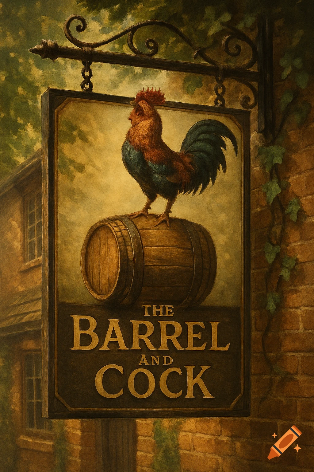 A vintage hand-painted pub sign featuring a black swan on water with ...