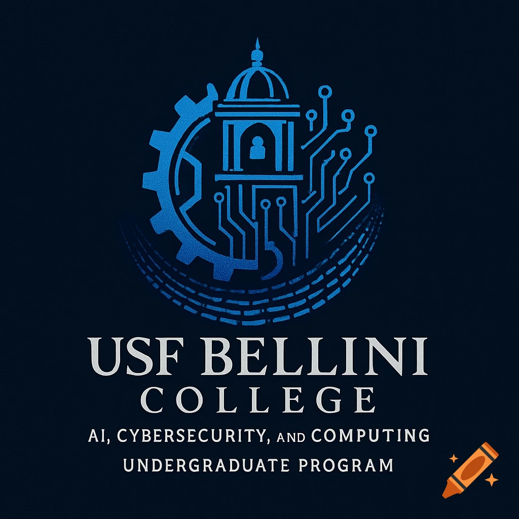 Blue logo for USF Bellini College AI, Cybersecurity, and Computing ...
