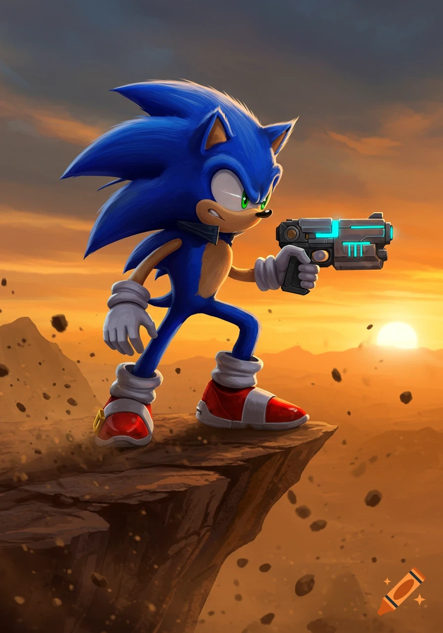 Sonic the Hedgehog holding a glowing green lightsaber while standing on ...