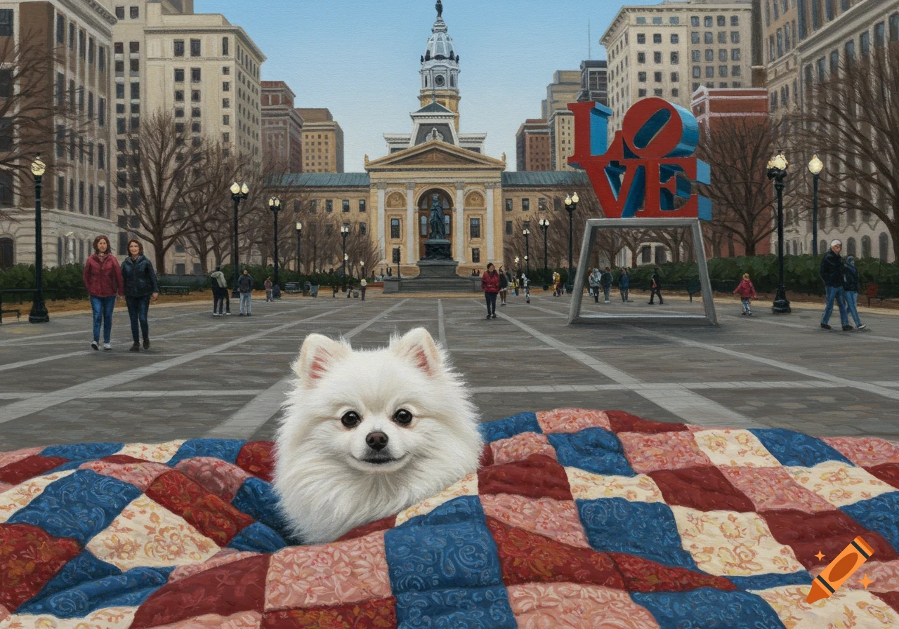 A Great Pyrenees stands on its hind legs in a street, appearing to jump ...