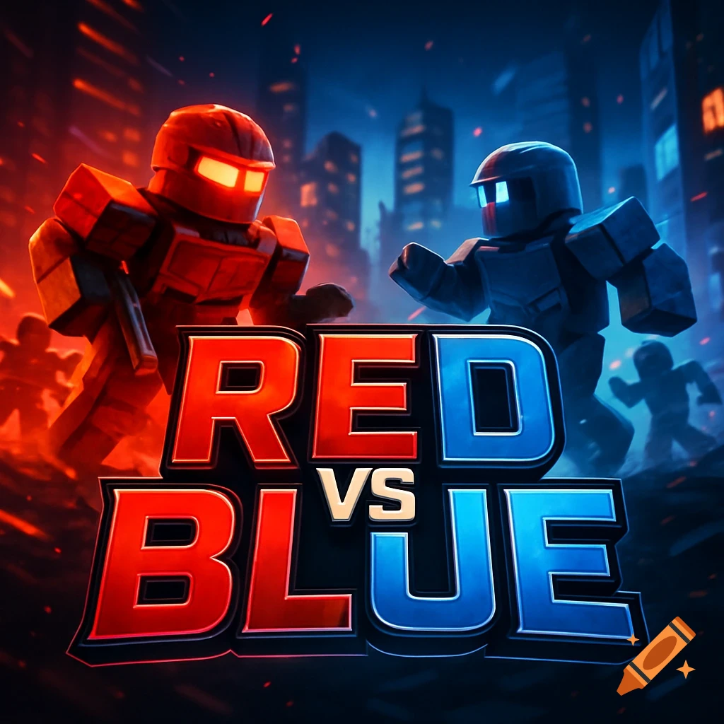A vibrant game logo for RED VS BLUE, featuring a red and blue blocky ...