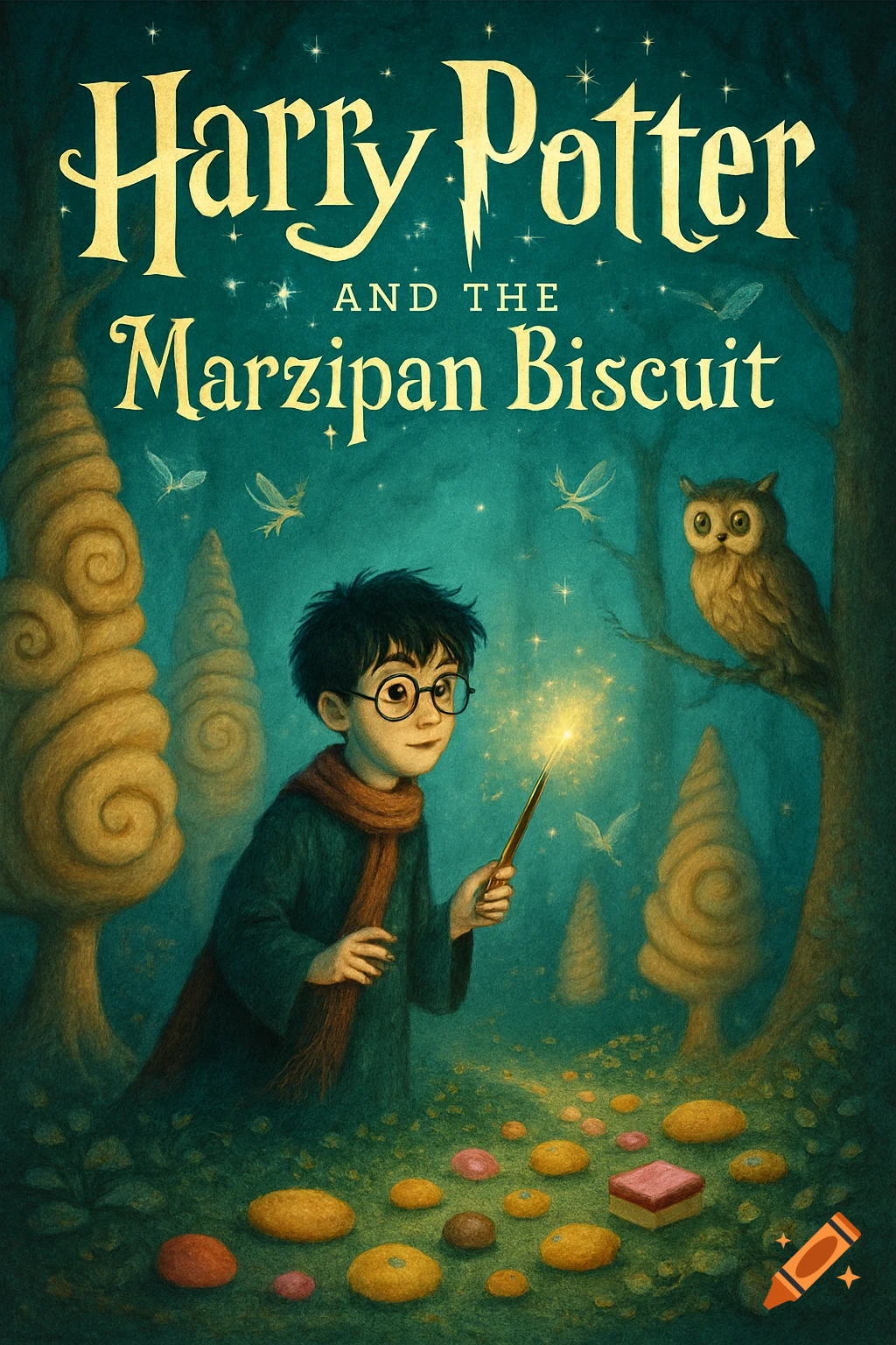 Illustrated book cover of young Harry Potter with a candle and toads in ...