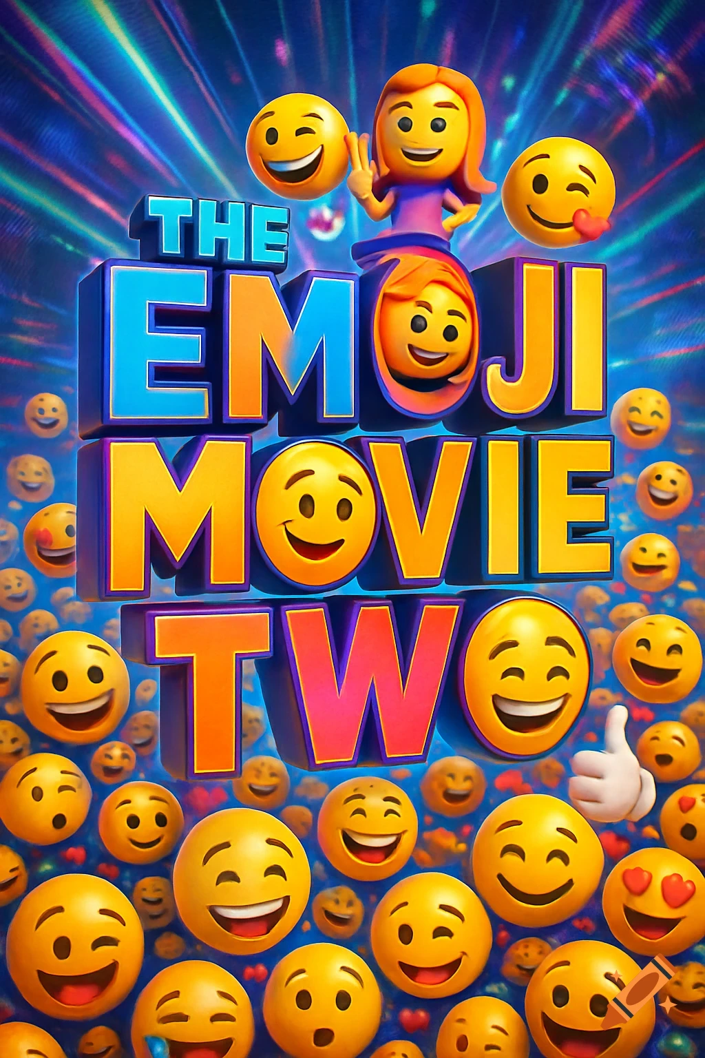 Colorful 3D movie poster for 'The Emoji Movie Two' surrounded by ...