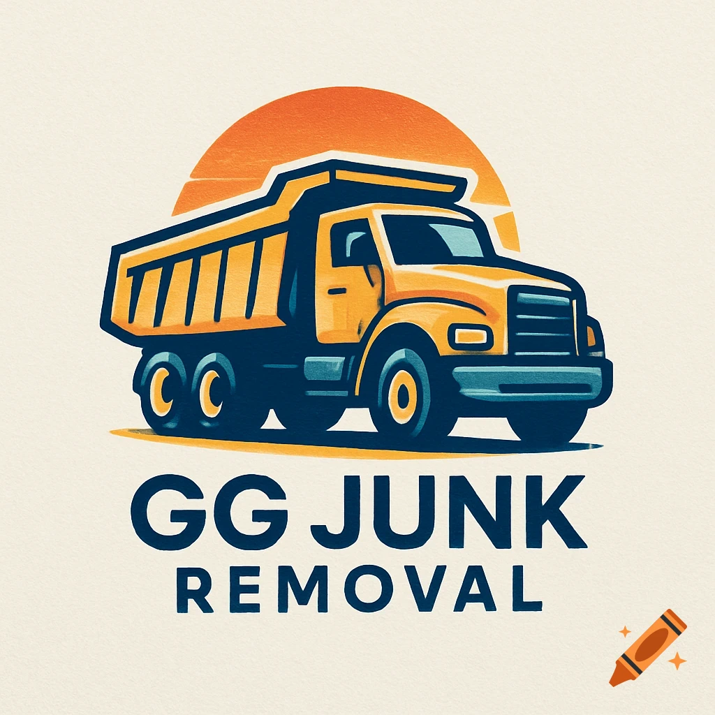 A cartoon-style logo for GG Junk Removal featuring a yellow dump truck ...