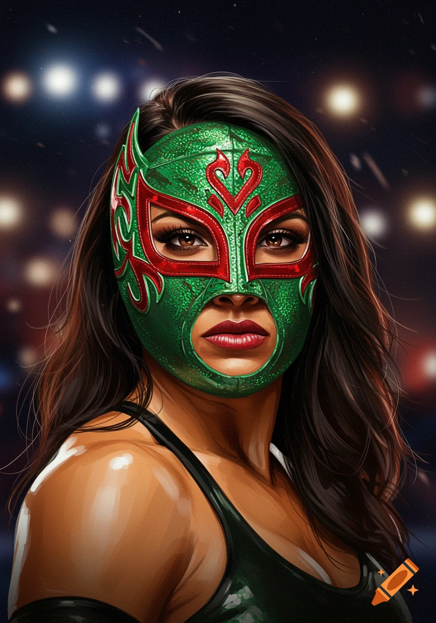 Photorealistic image of a masked wrestler with a championship belt and ...