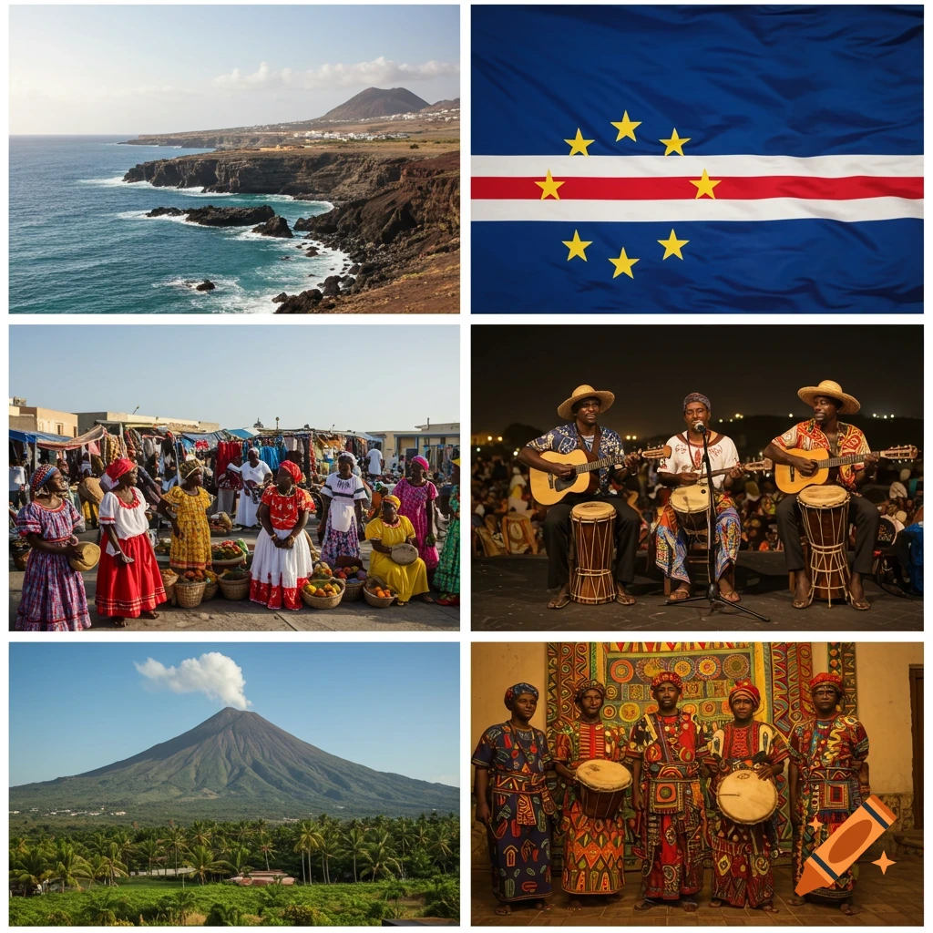 A collage of six images of Cape Verde, featuring coastal landscapes ...