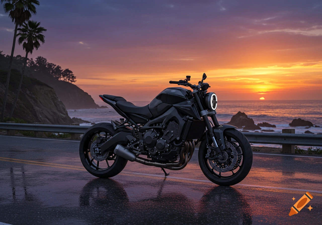 Two men ride a blue Honda Goldwing motorcycle on a scenic coastal ...