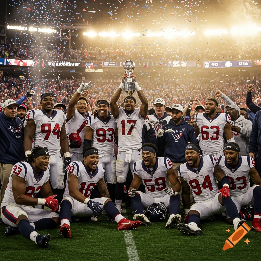 Football players in white jerseys celebrate a championship with a ...