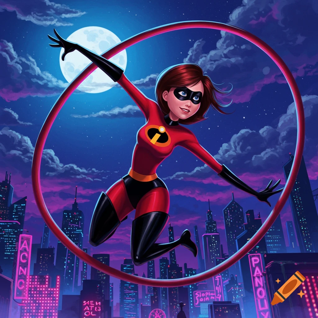 Violet Parr from The Incredibles stands in a superhero pose, holding a glowing pink force field ...