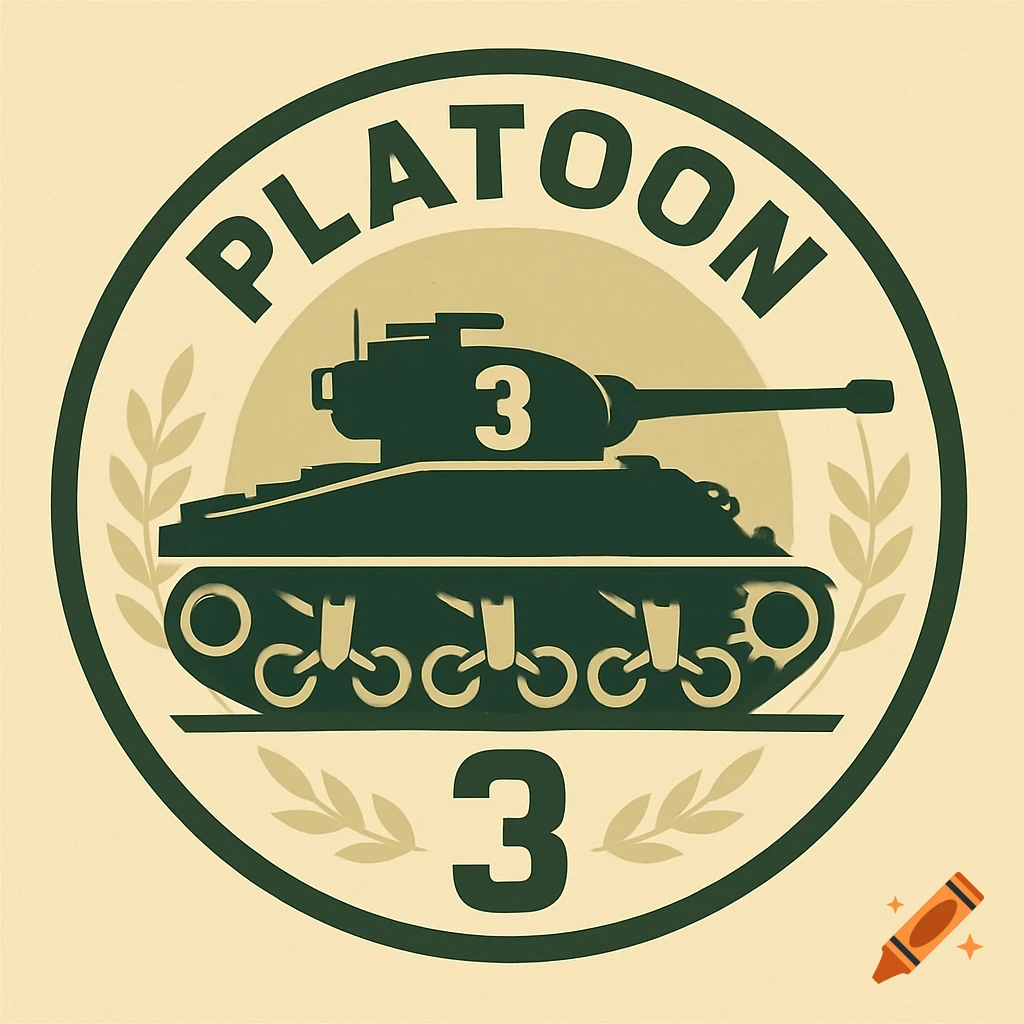 A military insignia featuring a dark green tank silhouette within a ...